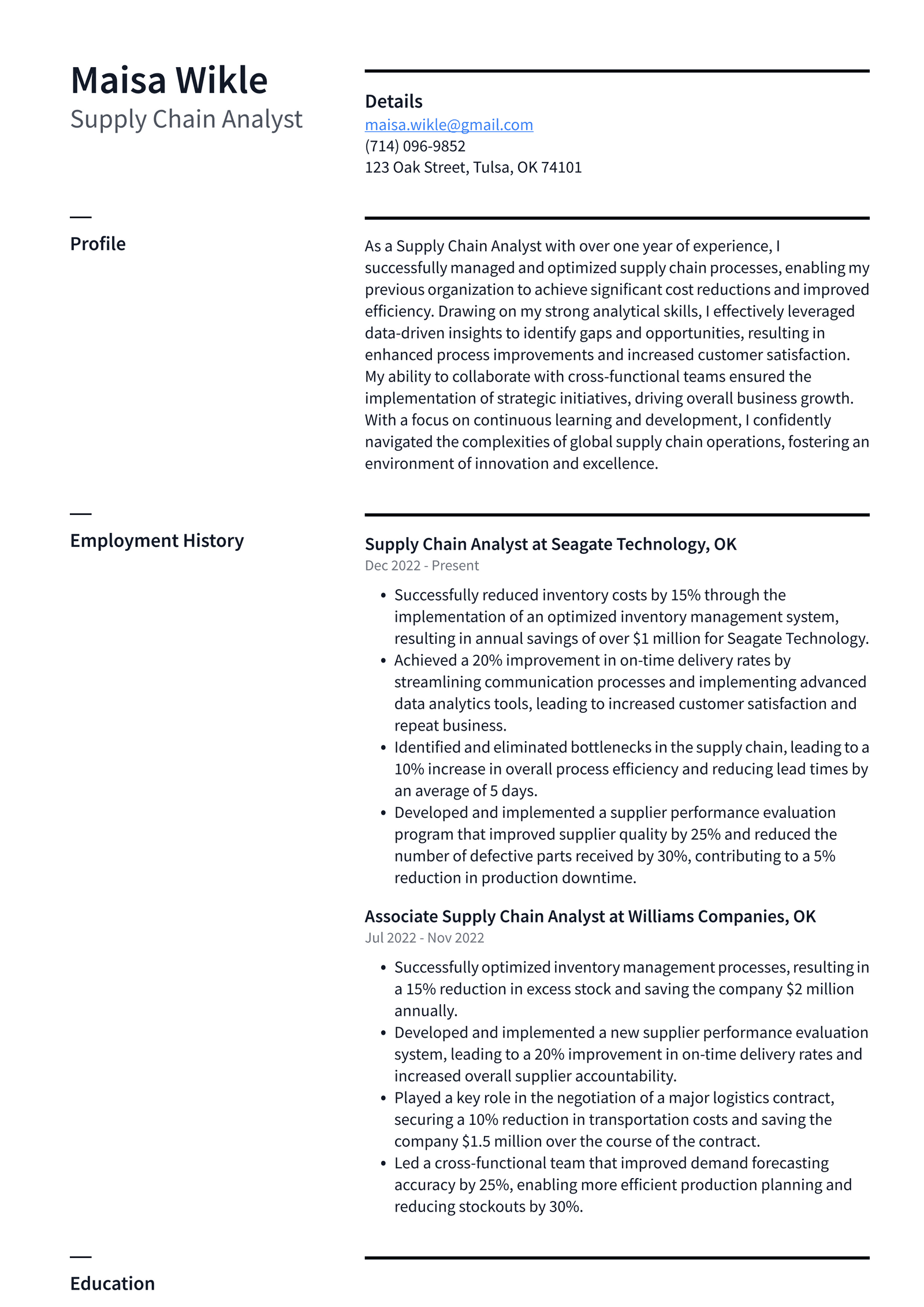 Walgreens Supply Chain Analyst Resume Examples | ResumeCat