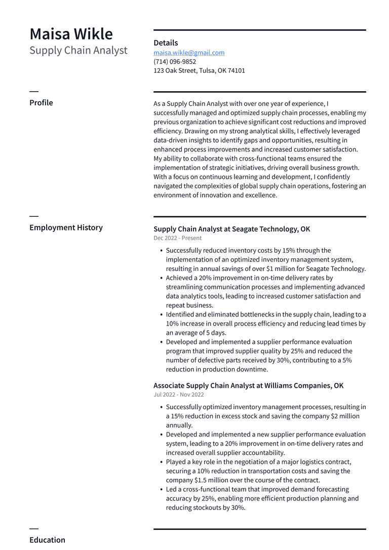 Walgreens Supply Chain Analyst Resume Examples | ResumeCat
