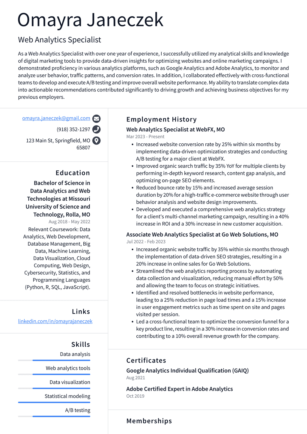 Walgreens Web Analytics Specialist Resume Examples