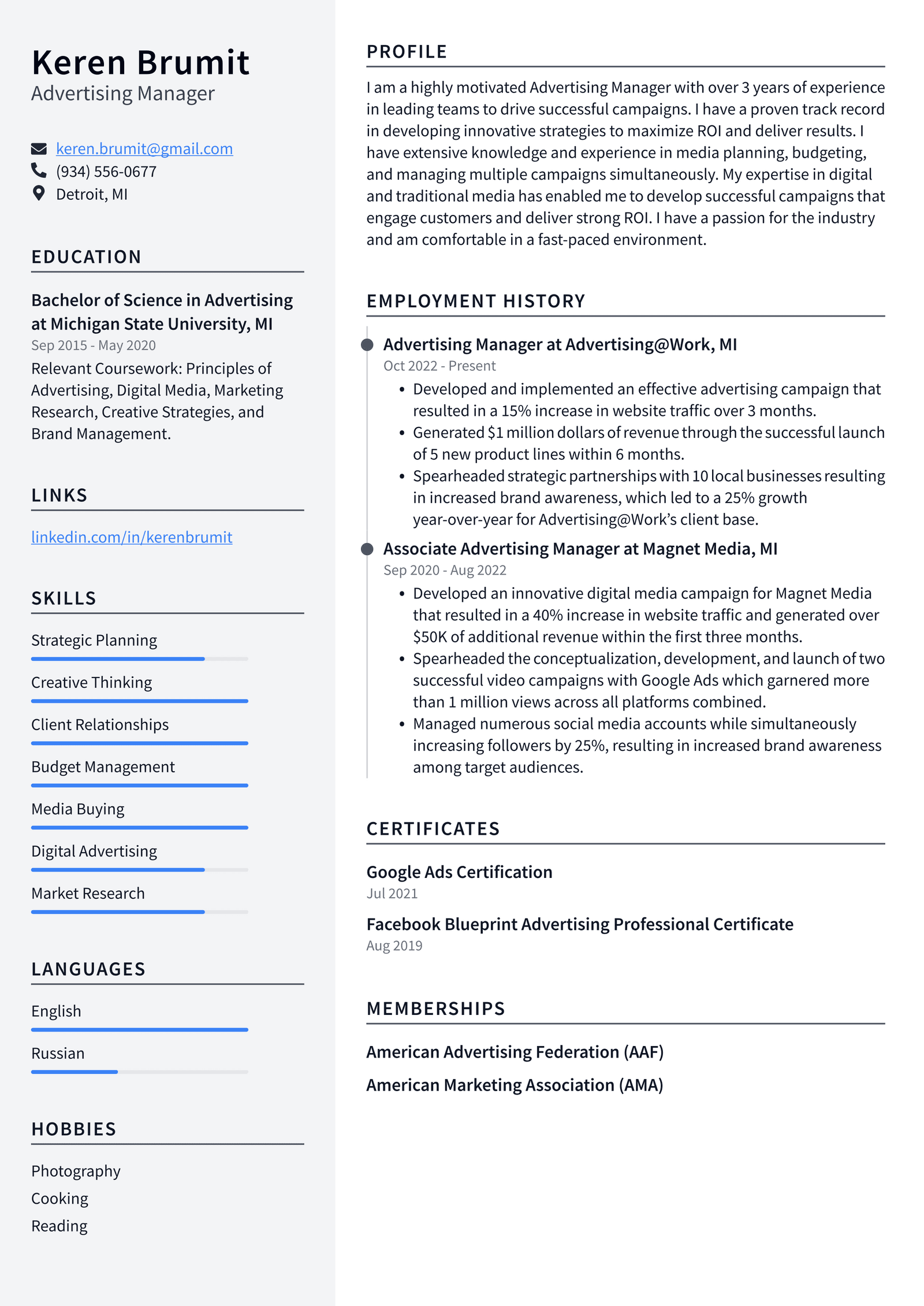 Walmart Advertising Manager Resume Examples | ResumeCat