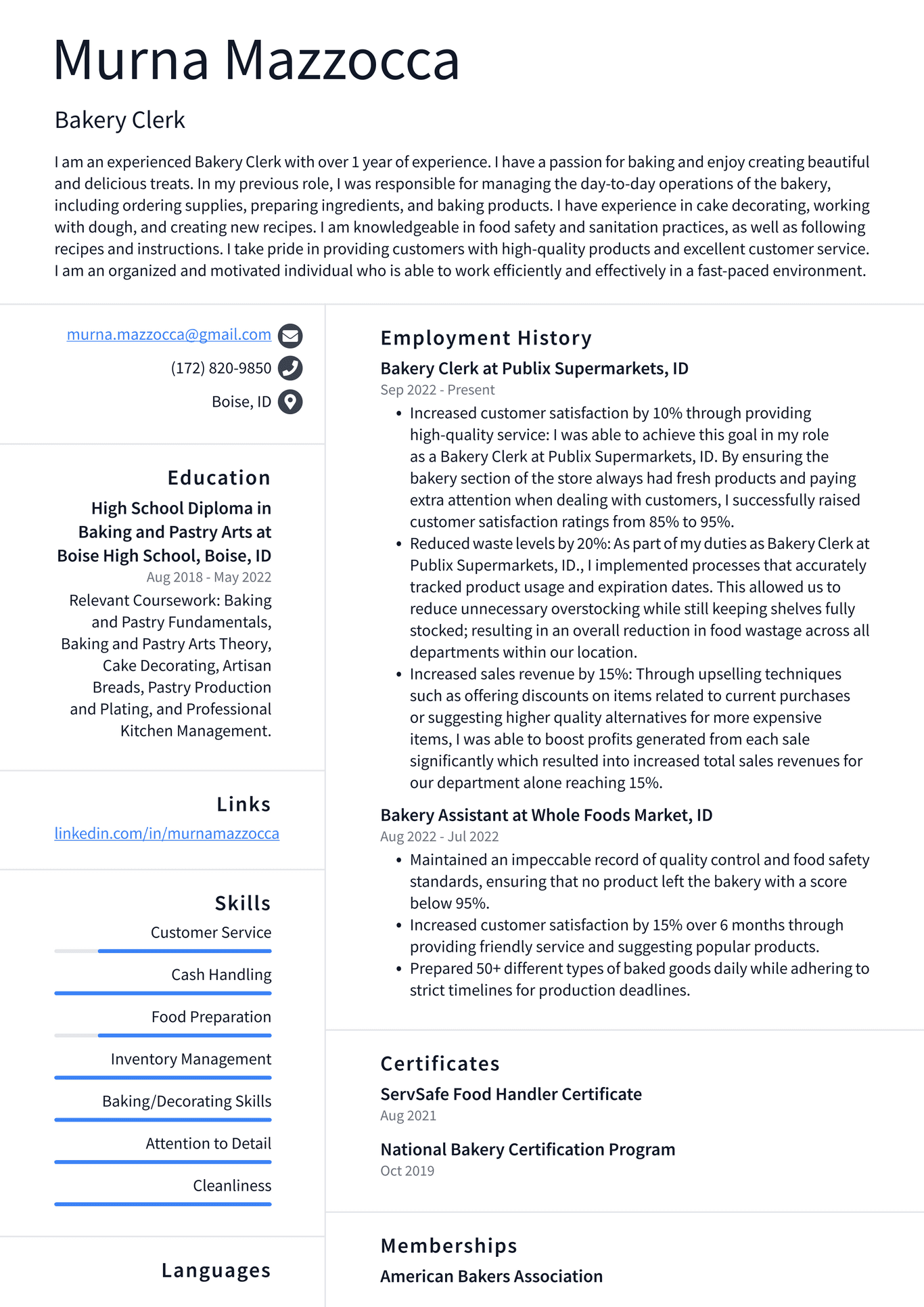 Walmart Bakery Clerk Resume Examples | ResumeCat