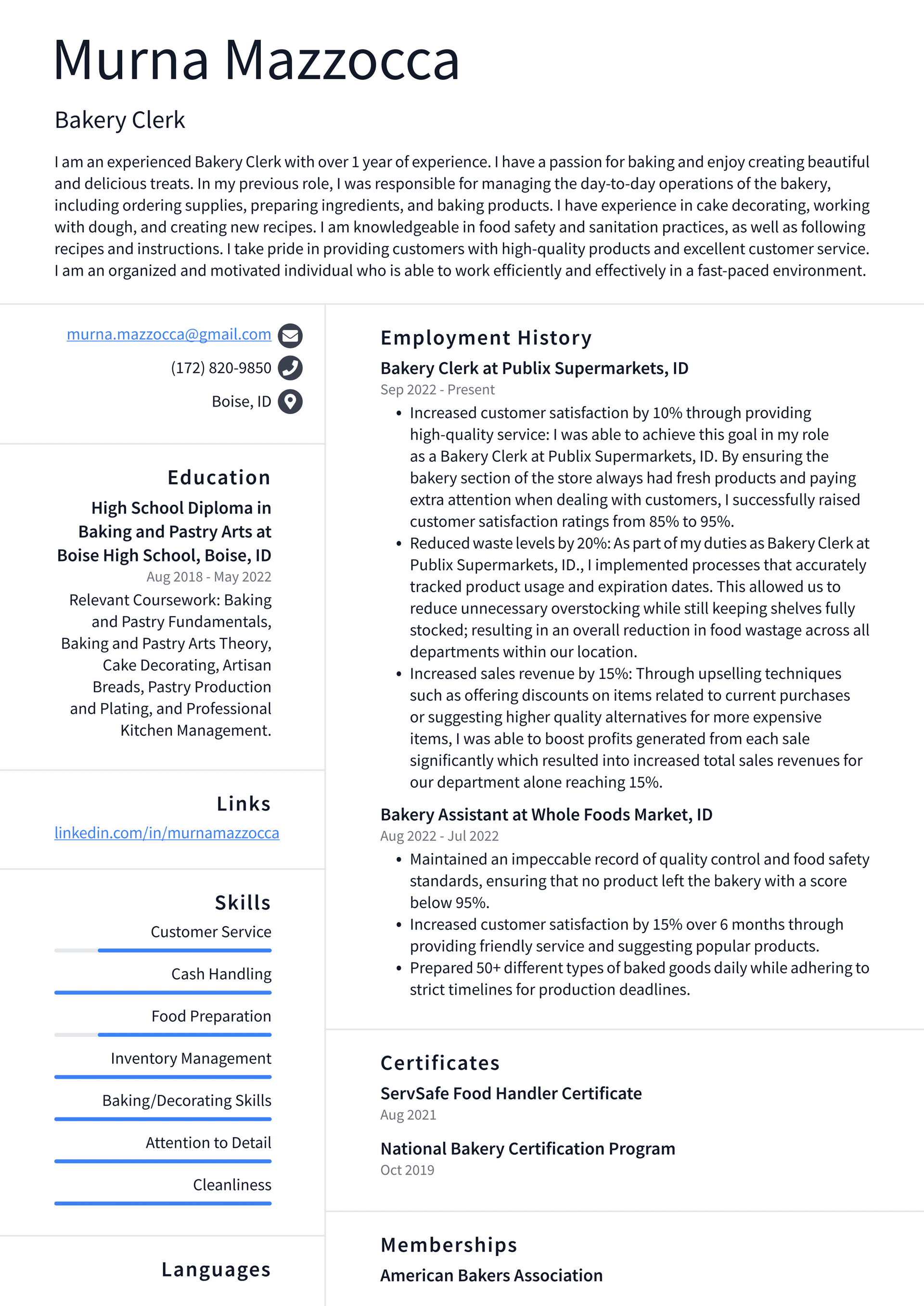 Walmart Bakery Clerk Resume Examples | ResumeCat