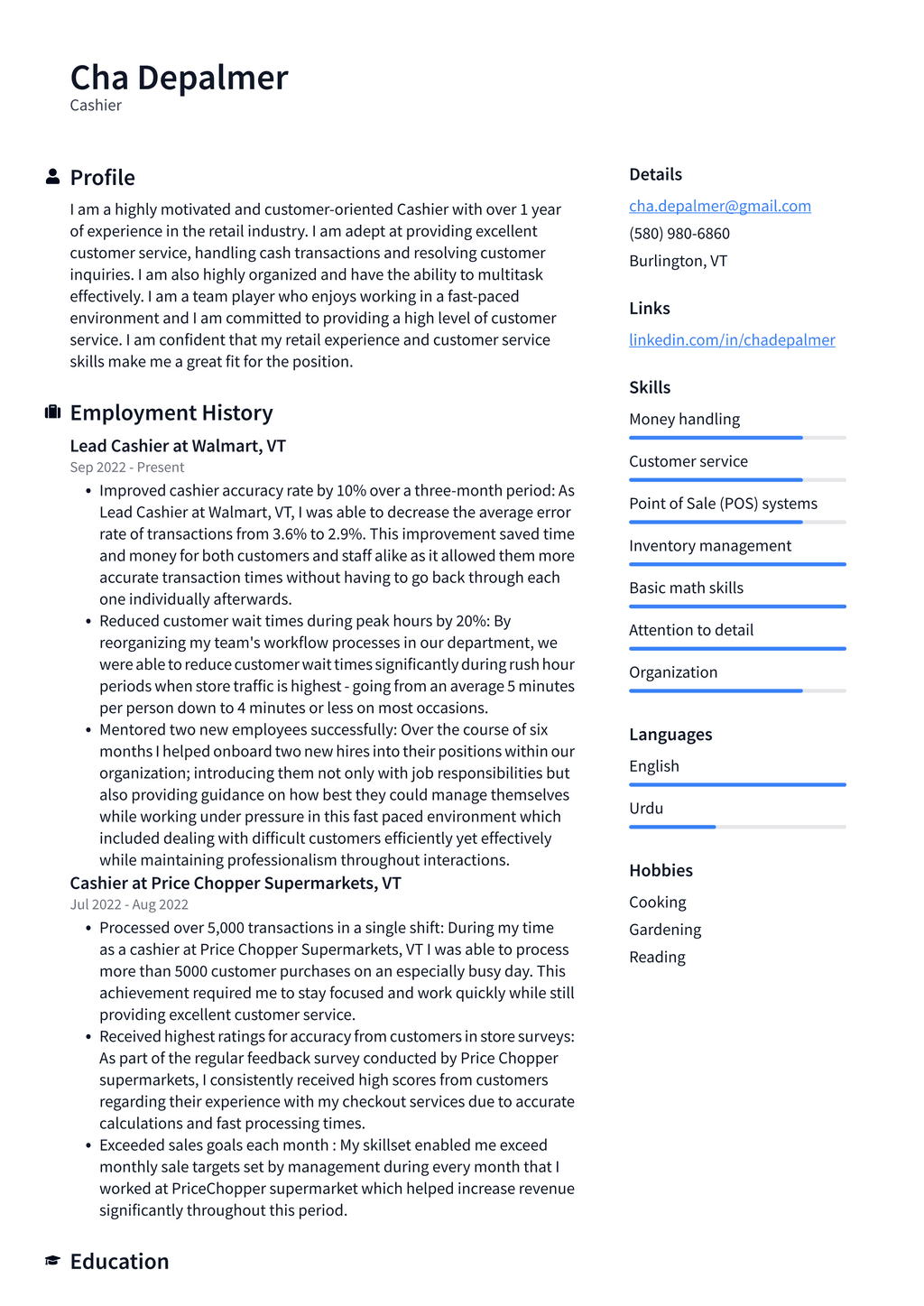 Walmart Cashier Resume Examples | ResumeCat