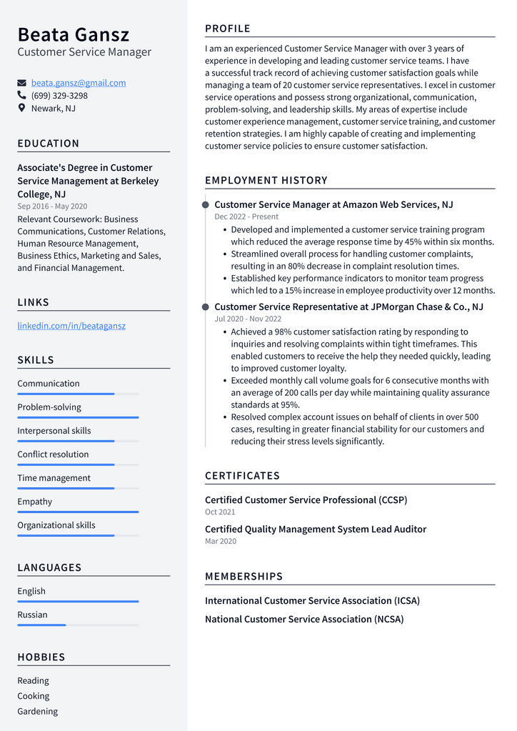 Walmart Customer Service Manager Resume Examples | ResumeCat