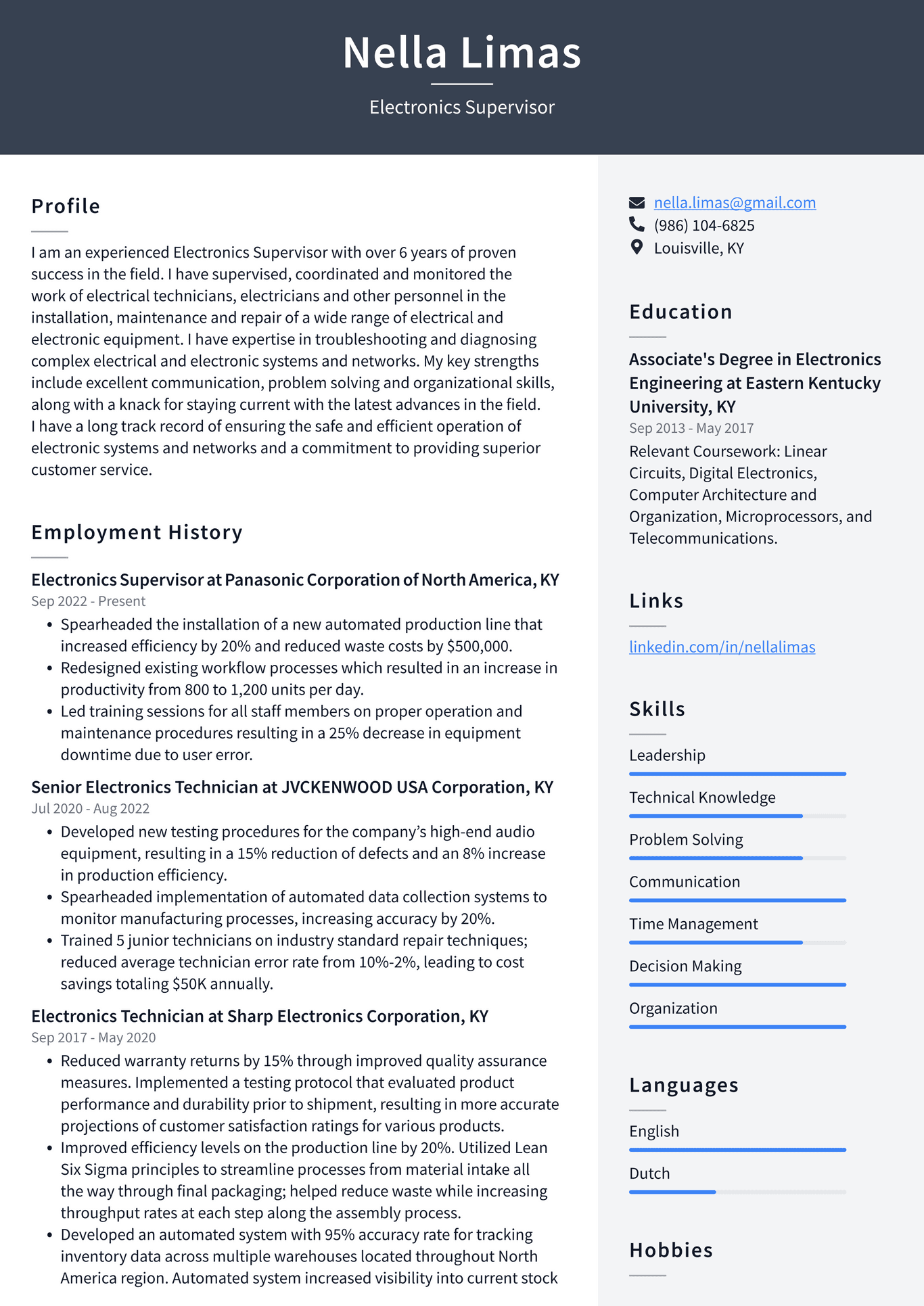 Walmart Electronics Supervisor Resume Examples | ResumeCat