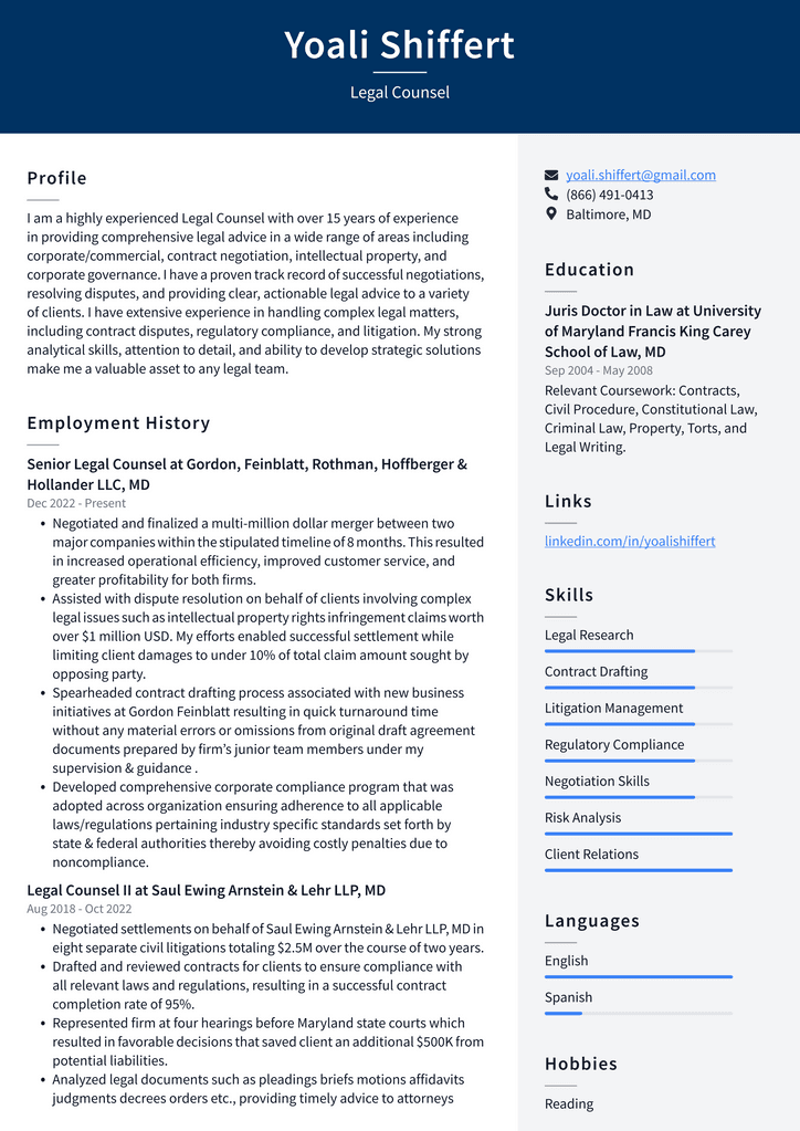 Walmart Legal Counsel Resume Examples | ResumeCat