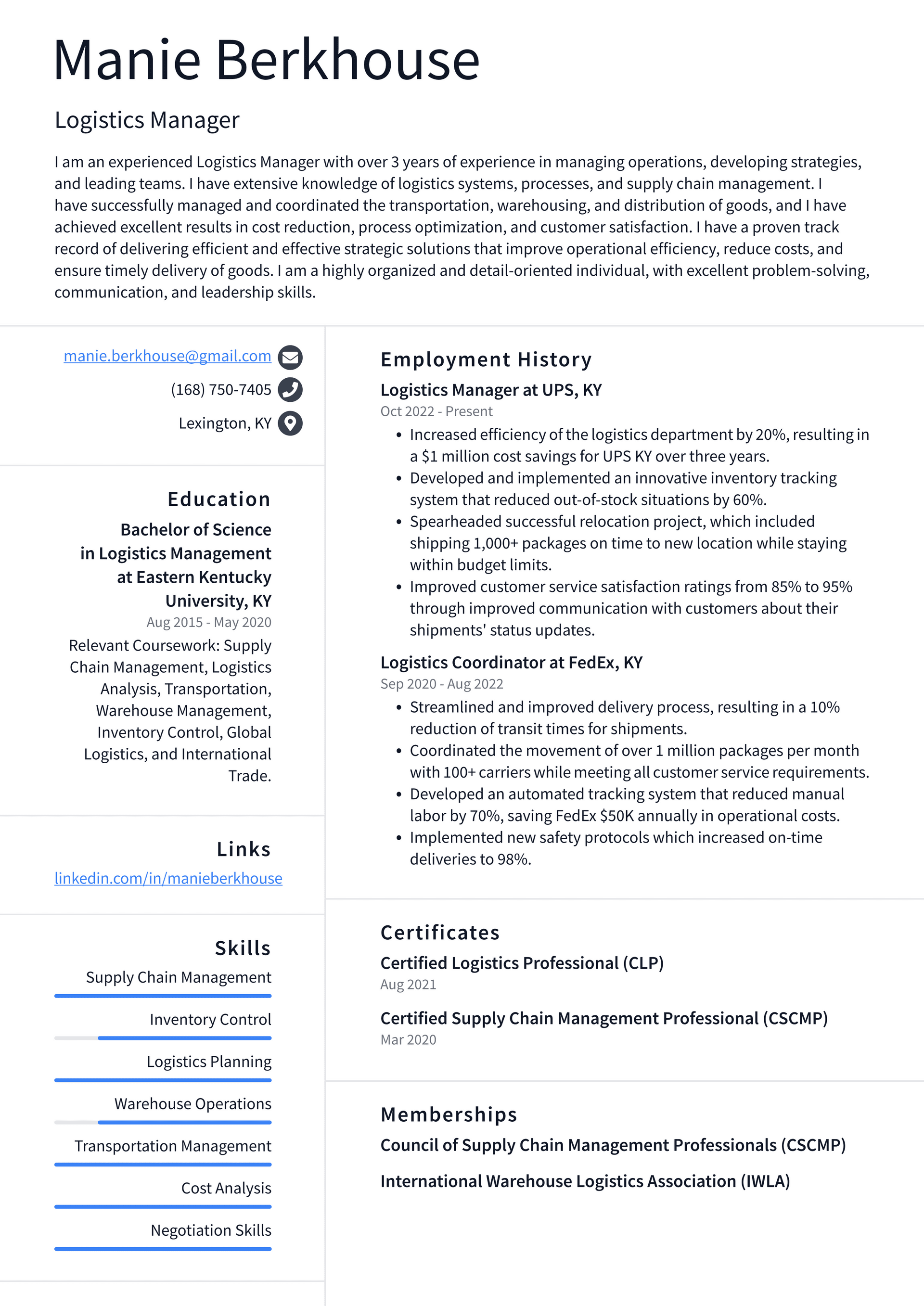 Walmart Logistics Manager Resume Examples | ResumeCat