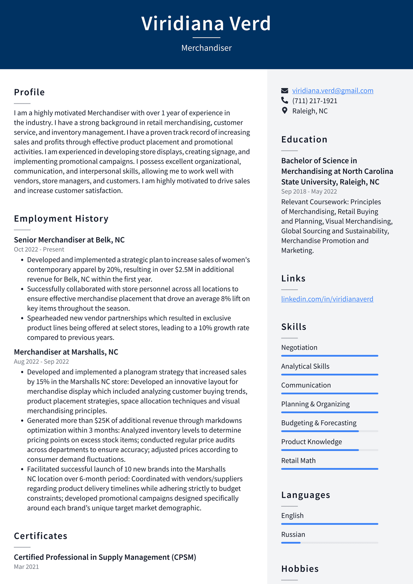 Walmart Merchandiser Resume Examples | ResumeCat