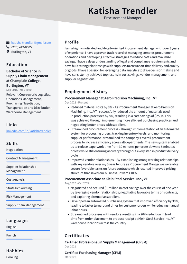 Walmart Procurement Manager Resume Examples | ResumeCat