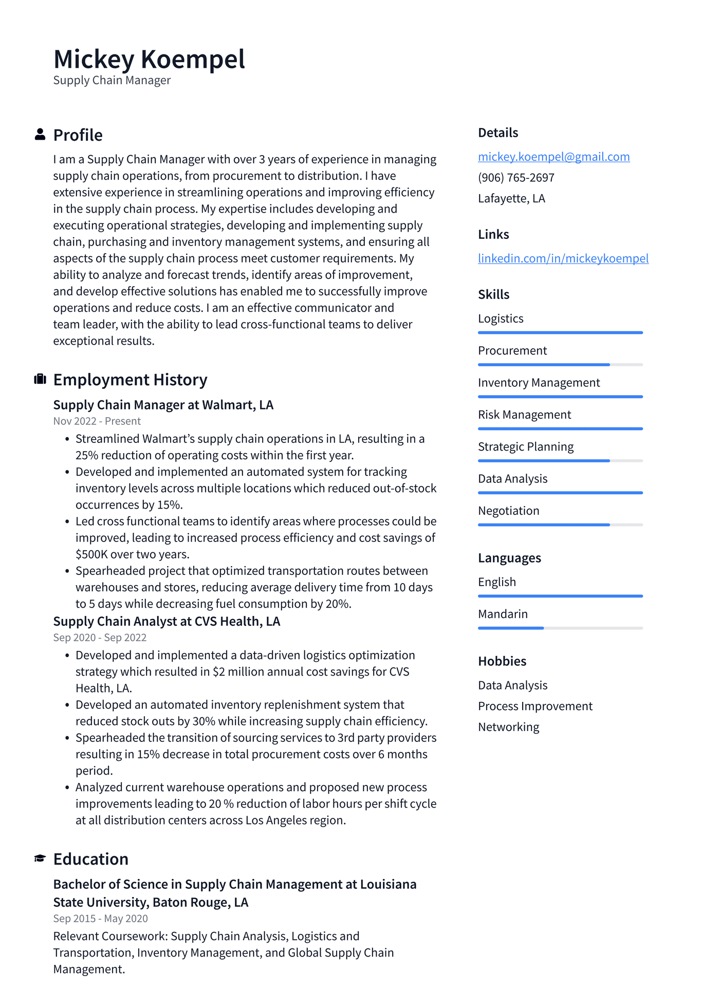 Walmart Supply Chain Manager Resume Examples | ResumeCat