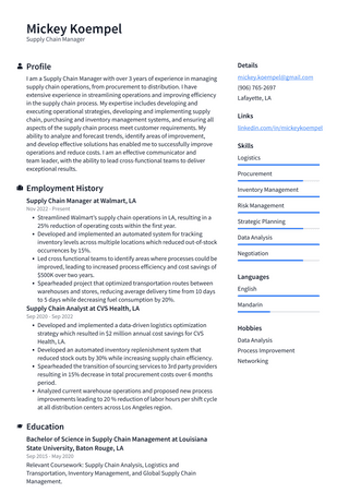 Walmart Supply Chain Manager Resume Examples | ResumeCat