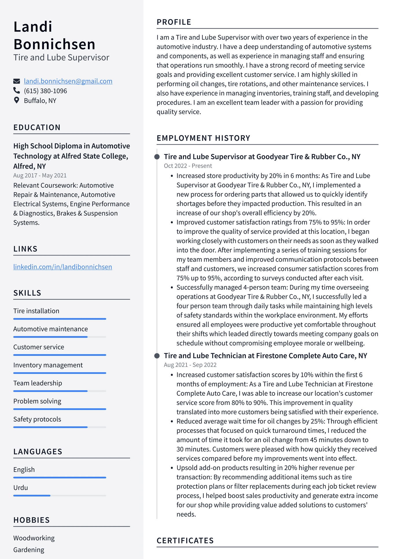 Walmart Tire and Lube Supervisor Resume Examples | ResumeCat