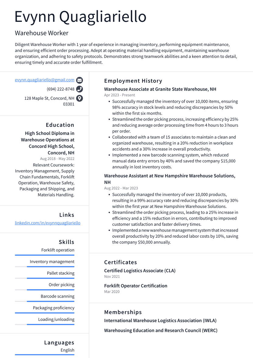 Top 17 Warehouse Worker Resume Objective Examples