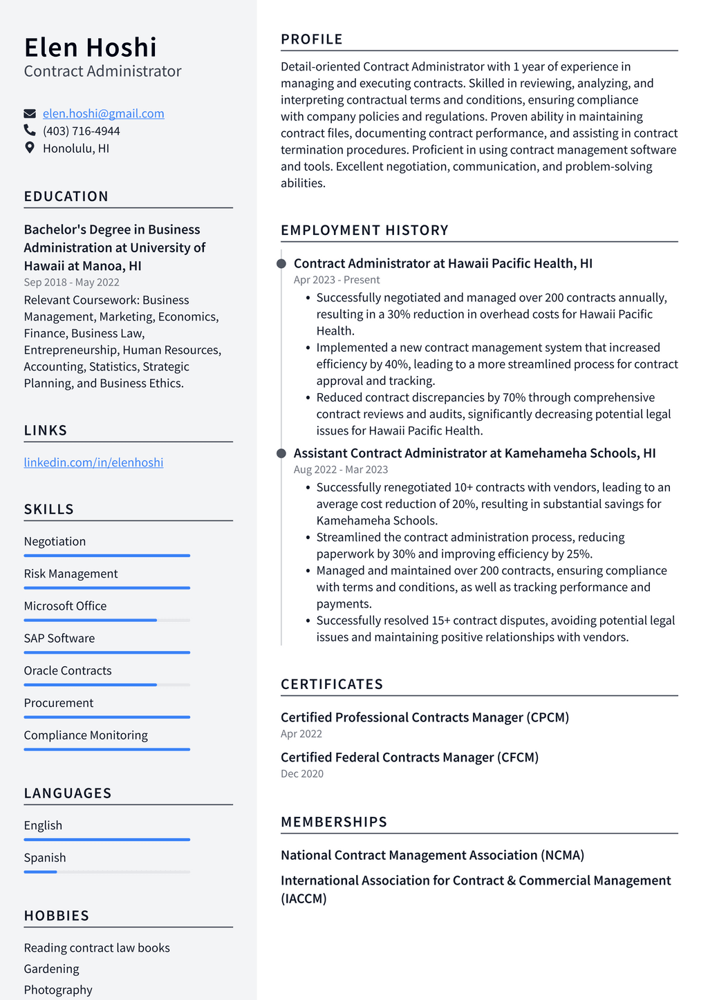 Zoom Contract Administrator Resume Examples | ResumeCat