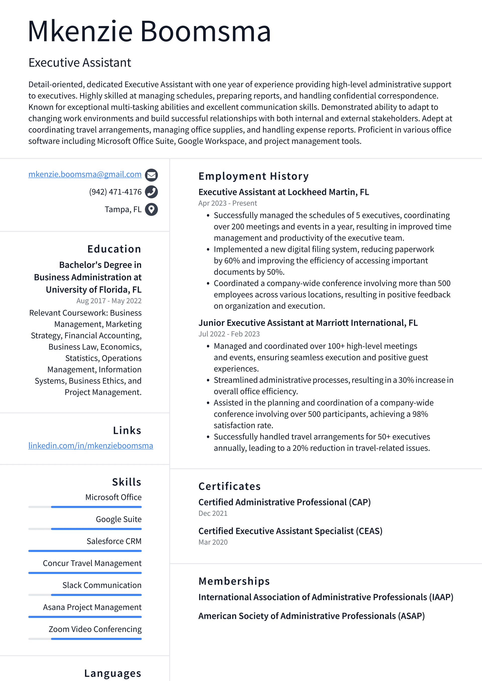 Zoom Executive Assistant Resume Examples | ResumeCat