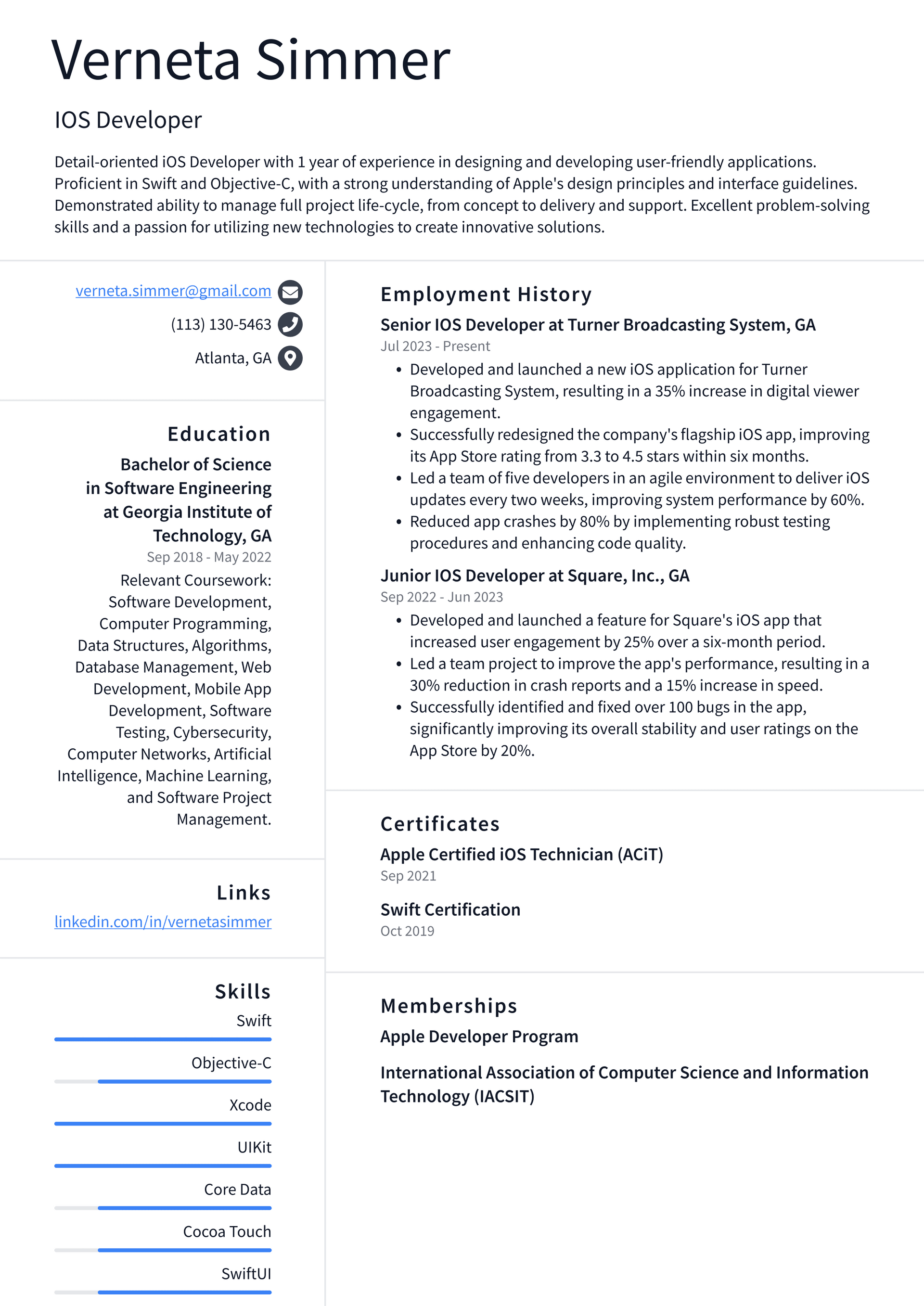 Zoom IOS Developer Resume Examples | ResumeCat