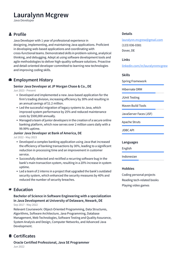 Zoom Java Developer Resume Examples | ResumeCat