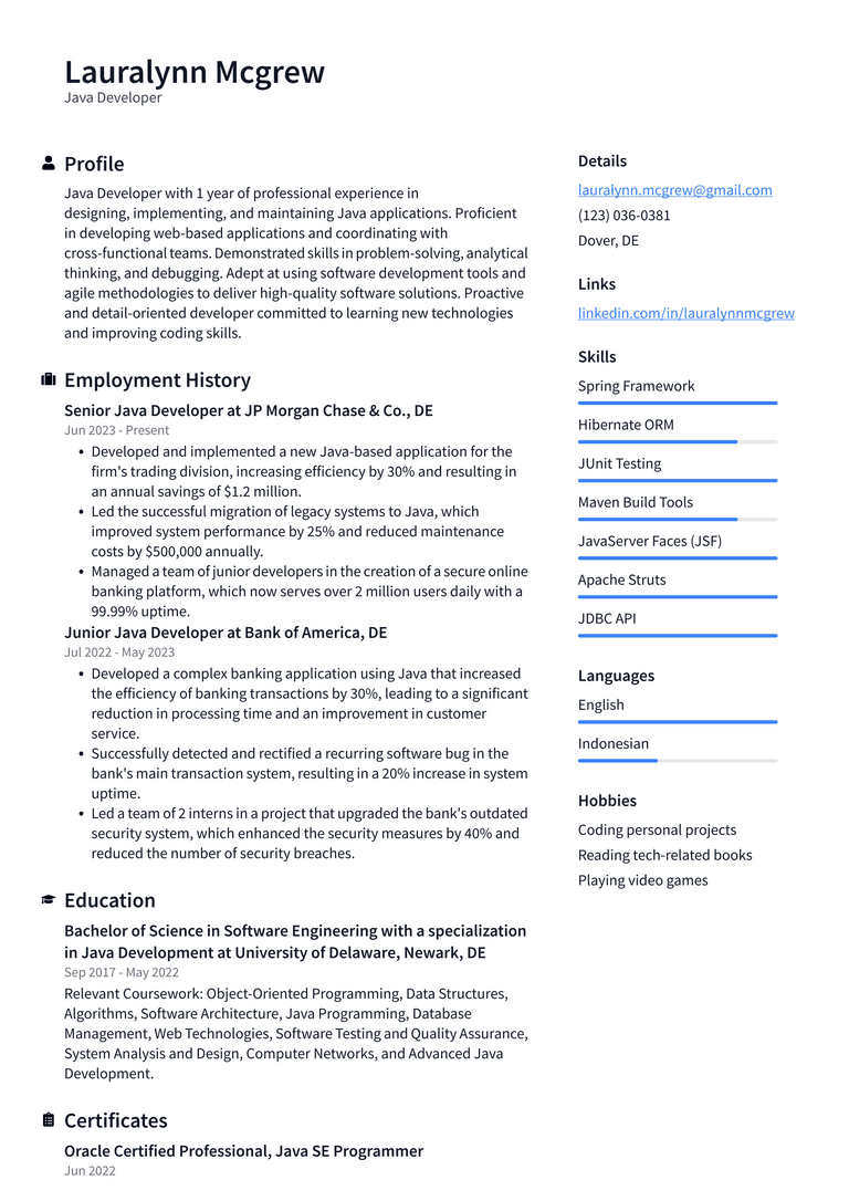 Zoom Java Developer Resume Examples | ResumeCat