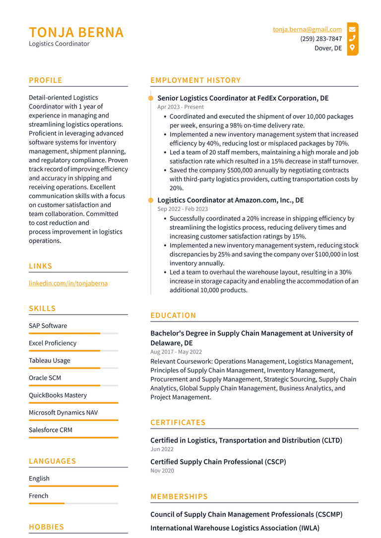 Zoom Logistics Coordinator Resume Examples | ResumeCat