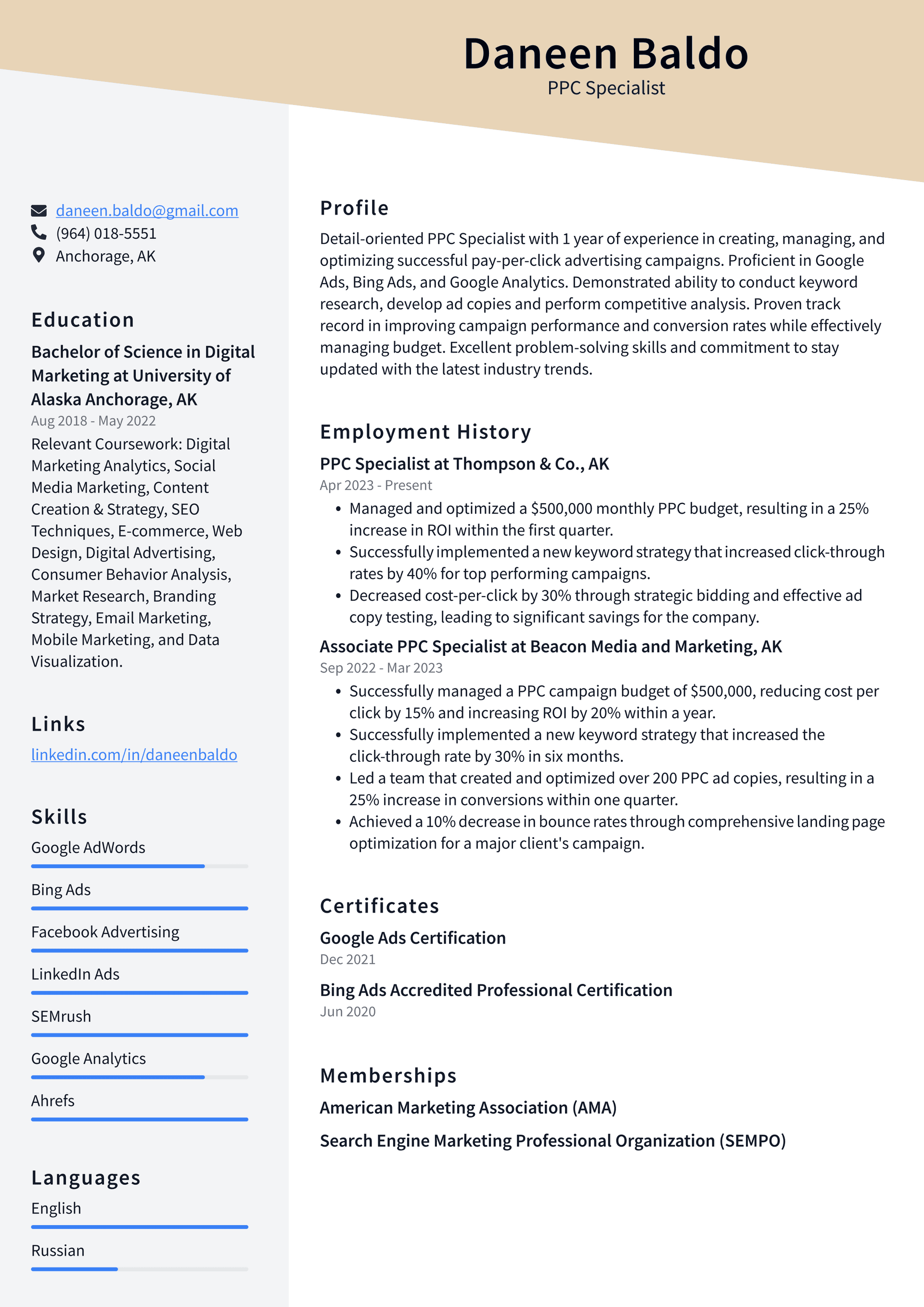Zoom PPC Specialist Resume Examples | ResumeCat