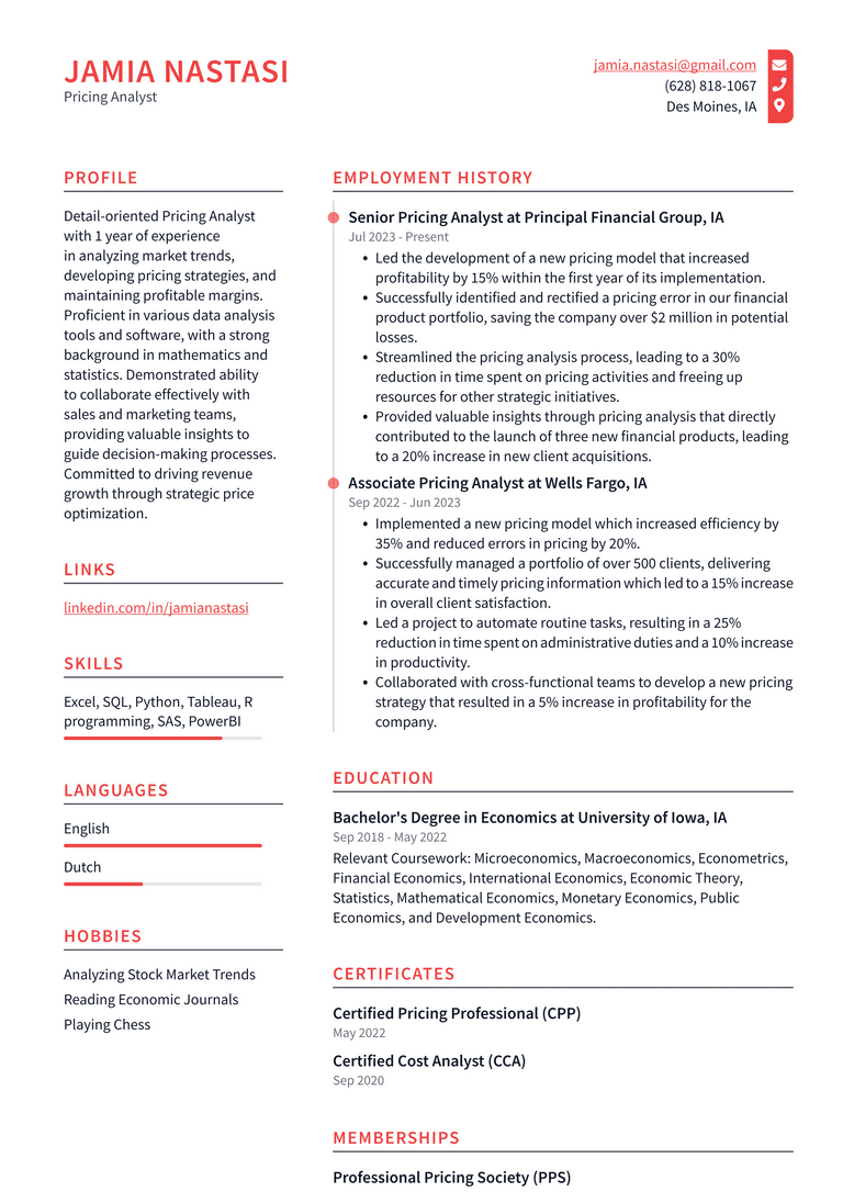 Zoom Pricing Analyst Resume Examples | ResumeCat