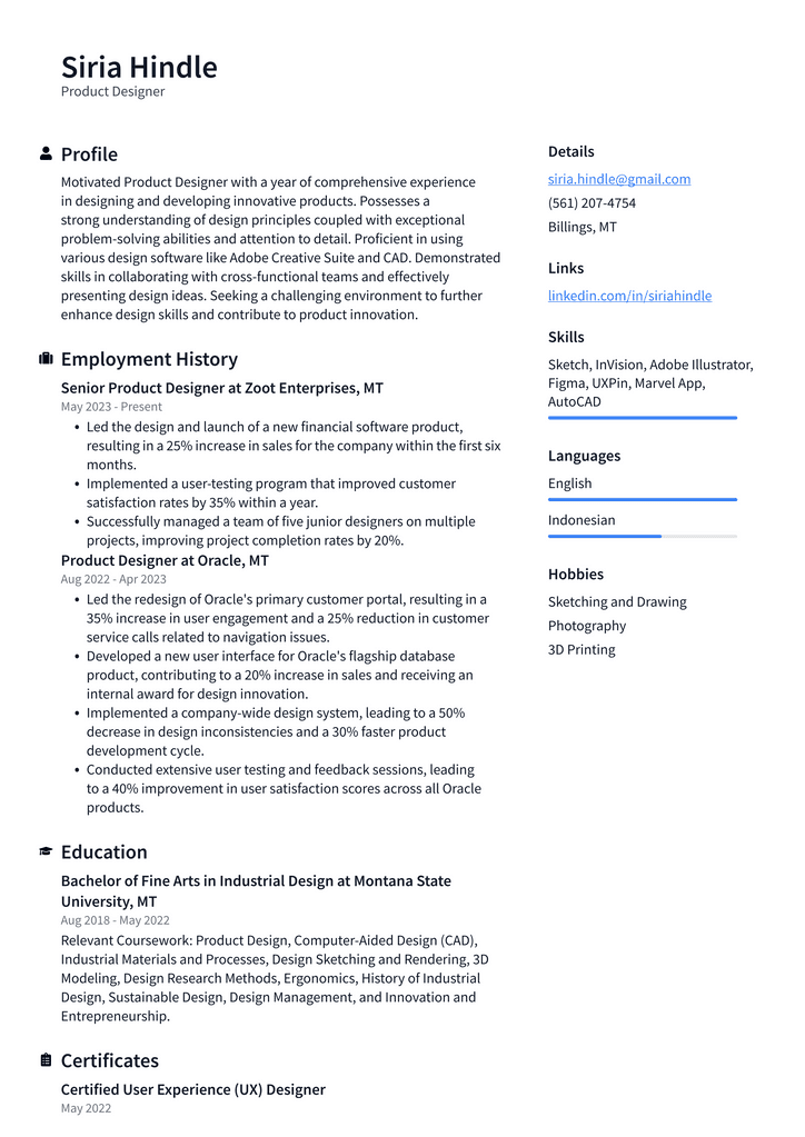 Zoom Product Designer Resume Examples | ResumeCat