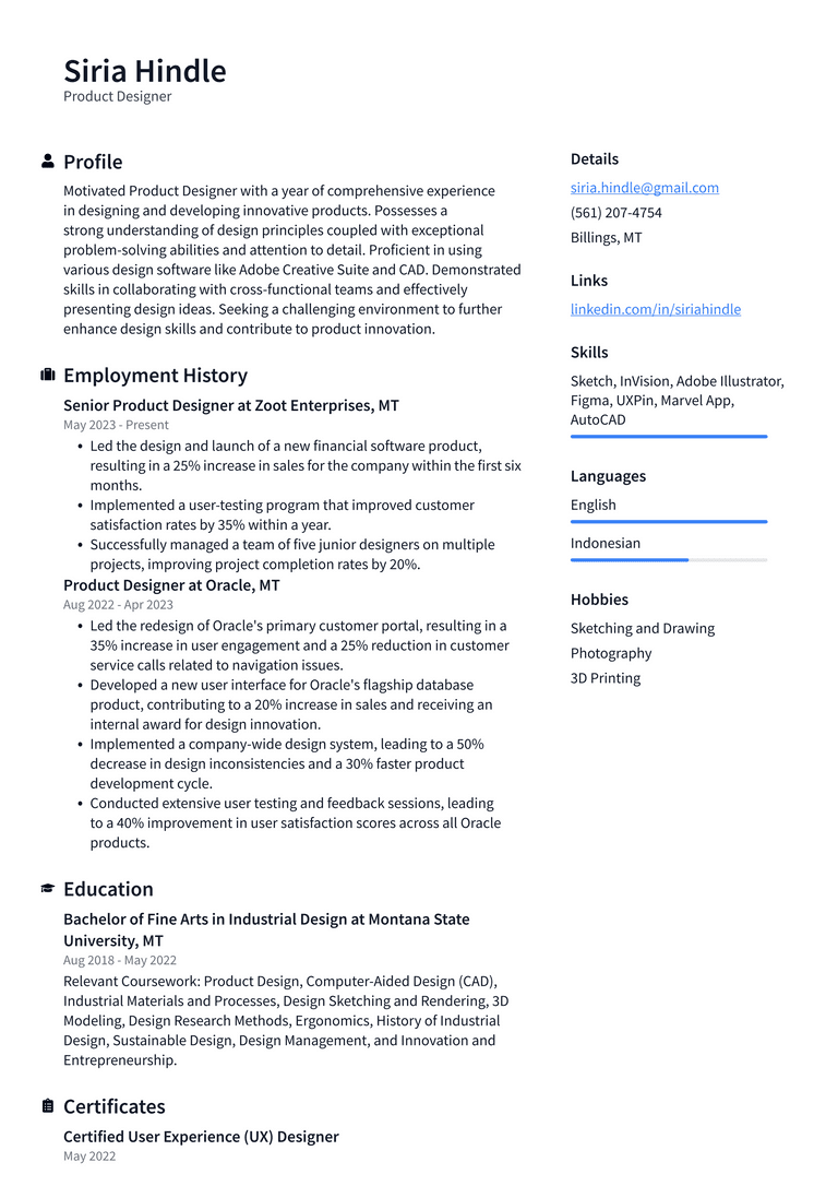 Zoom Product Designer Resume Examples | ResumeCat
