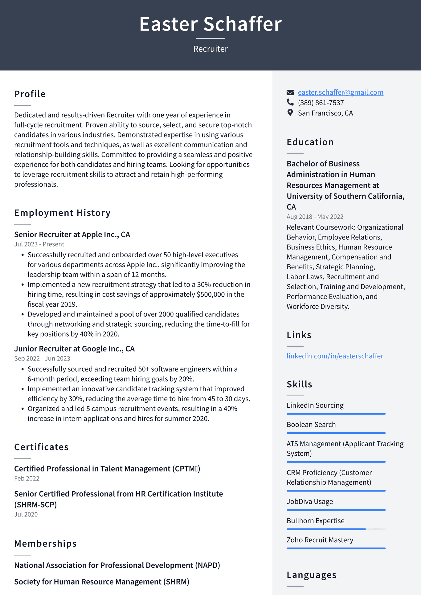 Zoom Recruiter Resume Examples | ResumeCat