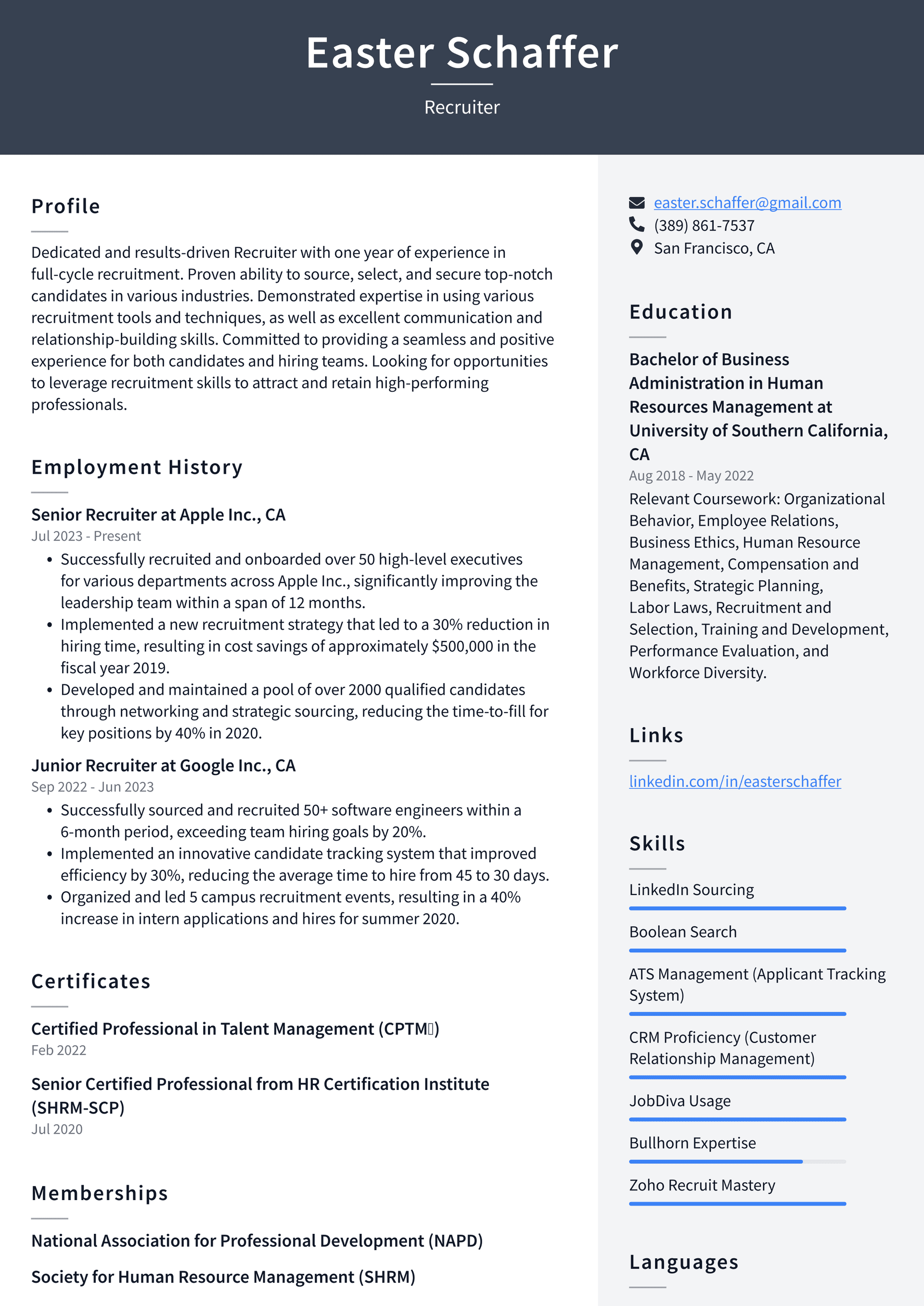 Zoom Recruiter Resume Examples | ResumeCat