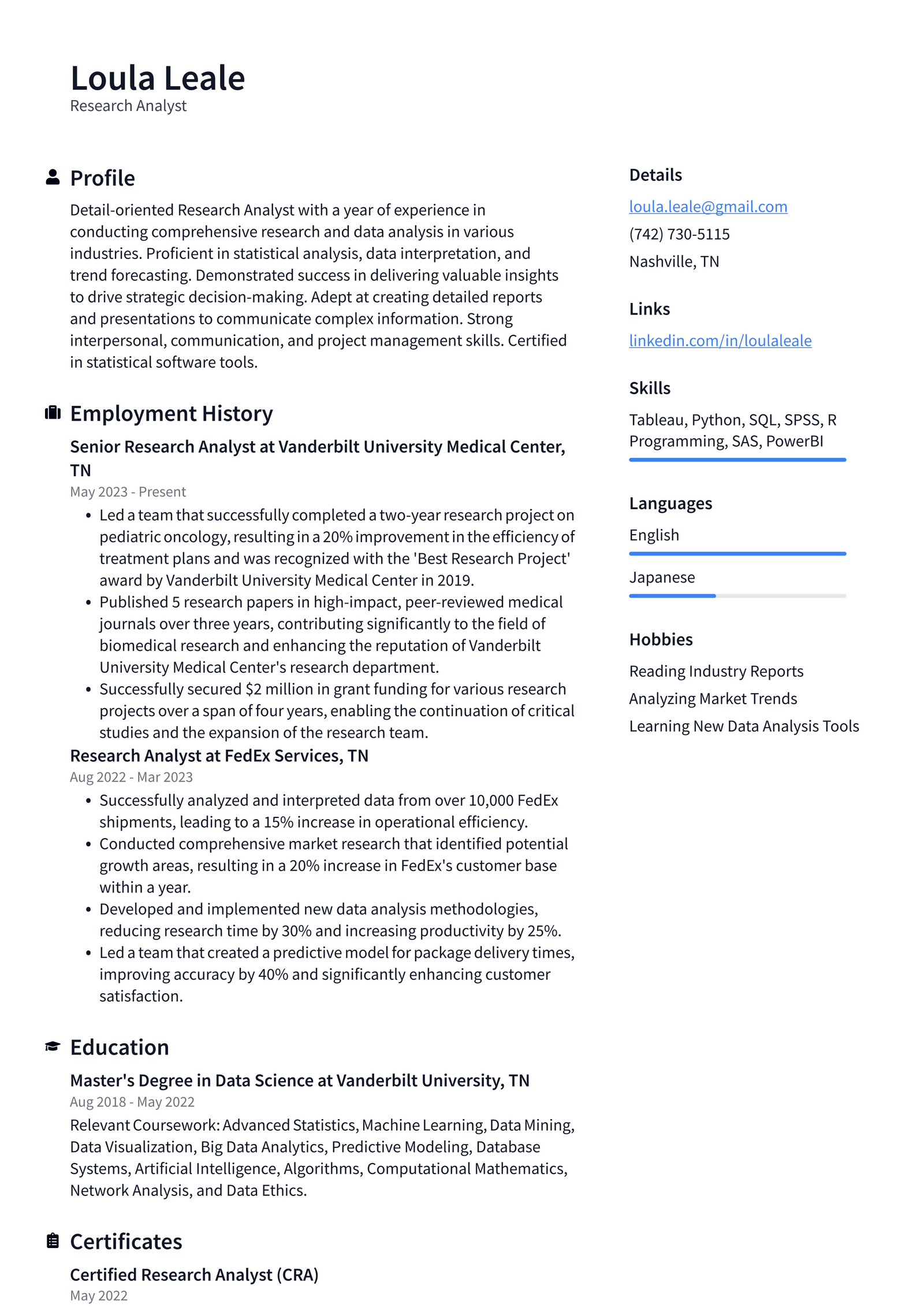Zoom Research Analyst Resume Examples | ResumeCat