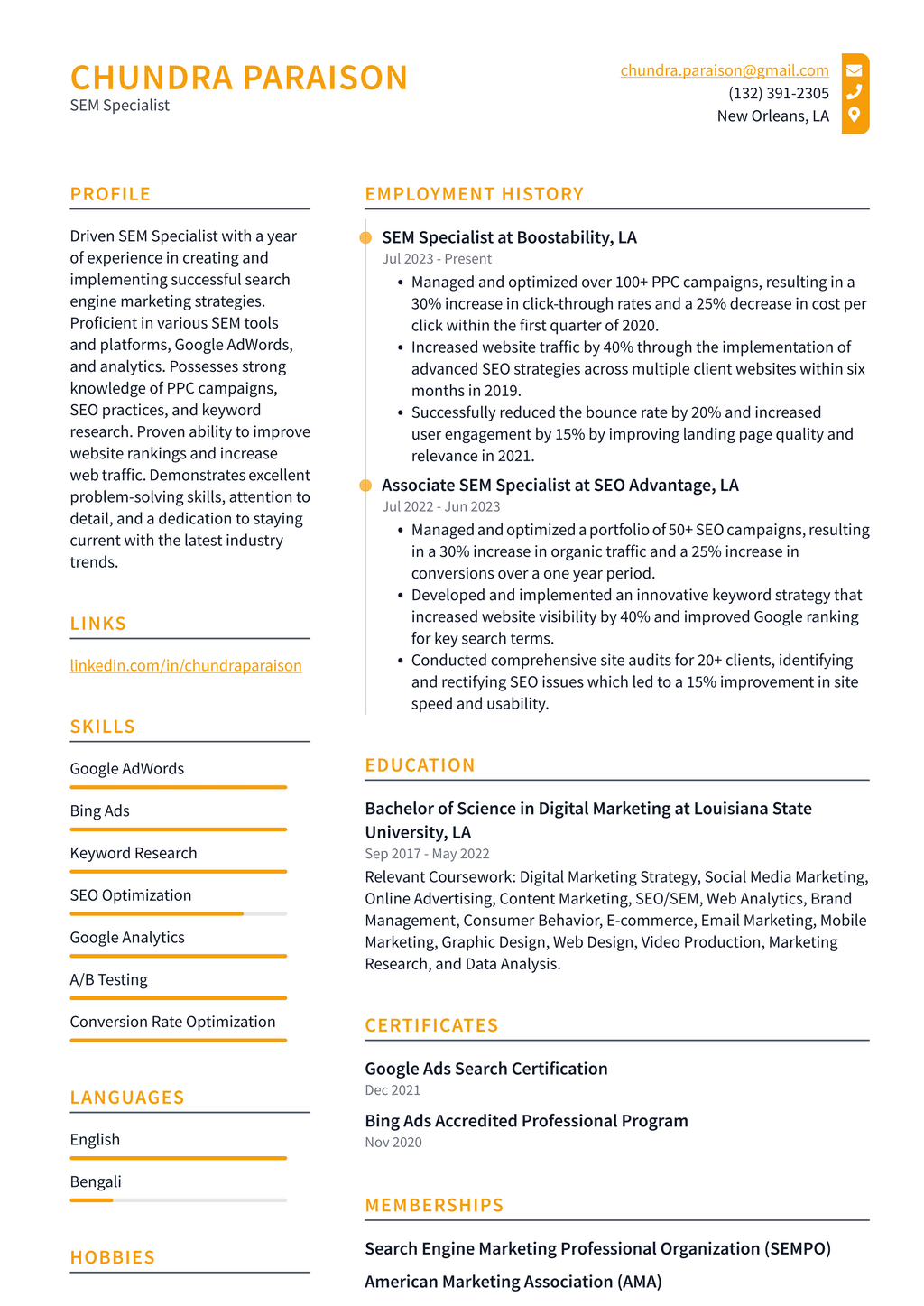 Zoom SEM Specialist Resume Examples | ResumeCat