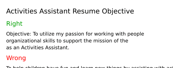 Top 17 Activities Assistant Resume Objective Examples