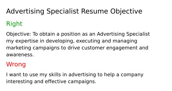 Top 17 Advertising Specialist Resume Objective Examples
