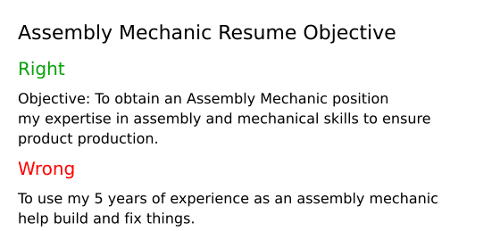 Top 16 Assembly Mechanic Resume Objective Examples