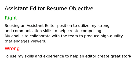 Top 17 Assistant Editor Resume Objective Examples