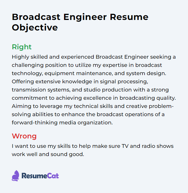 Top 17 Broadcast Engineer Resume Objective Examples