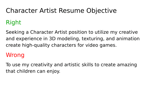 Top 17 Character Artist Resume Objective Examples
