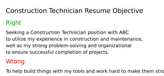 Top 16 Construction Technician Resume Objective Examples