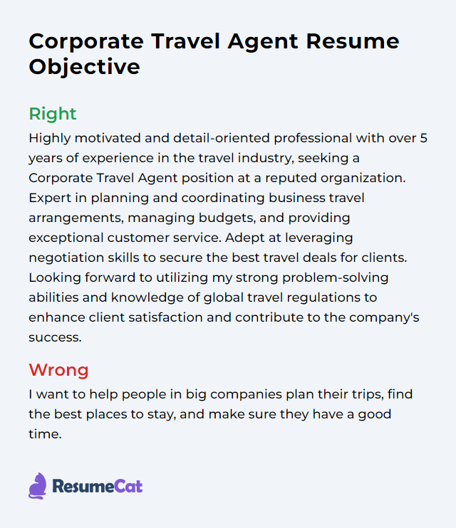 Top 17 Corporate Travel Agent Resume Objective Examples