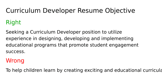 Top 16 Curriculum Developer Resume Objective Examples