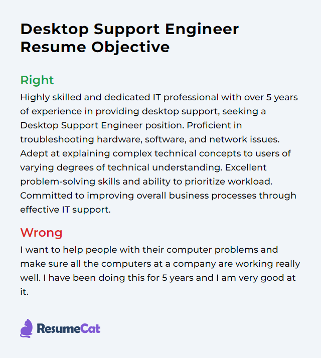 Top 16 Desktop Support Engineer Resume Objective Examples