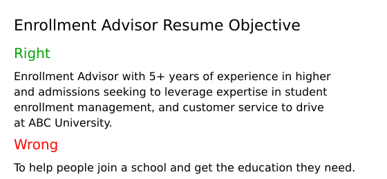 Top 17 Enrollment Advisor Resume Objective Examples