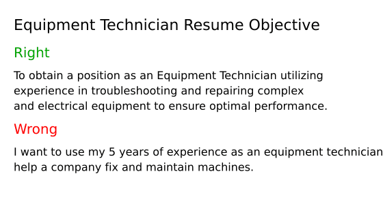 Top 17 Equipment Technician Resume Objective Examples