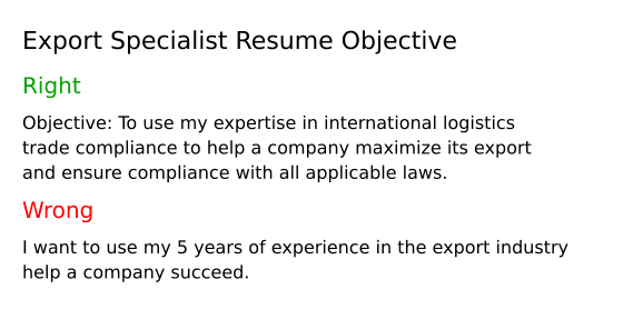 Top 17 Export Specialist Resume Objective Examples