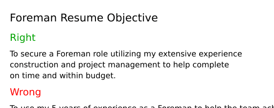 Top 17 Foreman Resume Objective Examples | ResumeCat