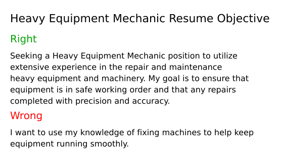 Top 17 Heavy Equipment Mechanic Resume Objective Examples