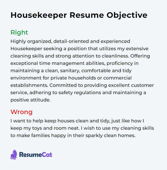 Top 16 Housekeeper Resume Objective Examples ResumeCat