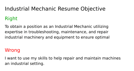Top 18 Industrial Mechanic Resume Objective Examples