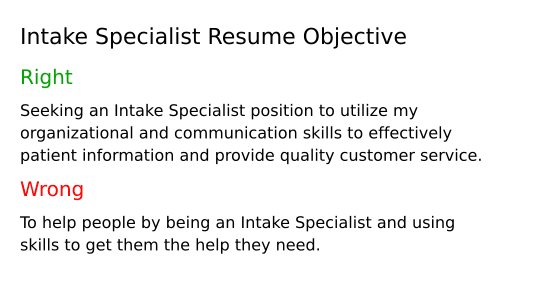 Top 18 Intake Specialist Resume Objective Examples