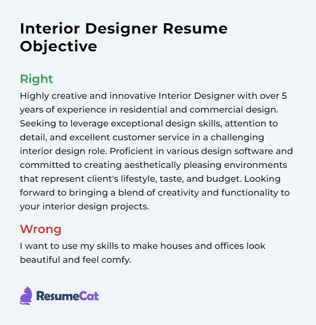 Top 17 Interior Designer Resume Objective Examples